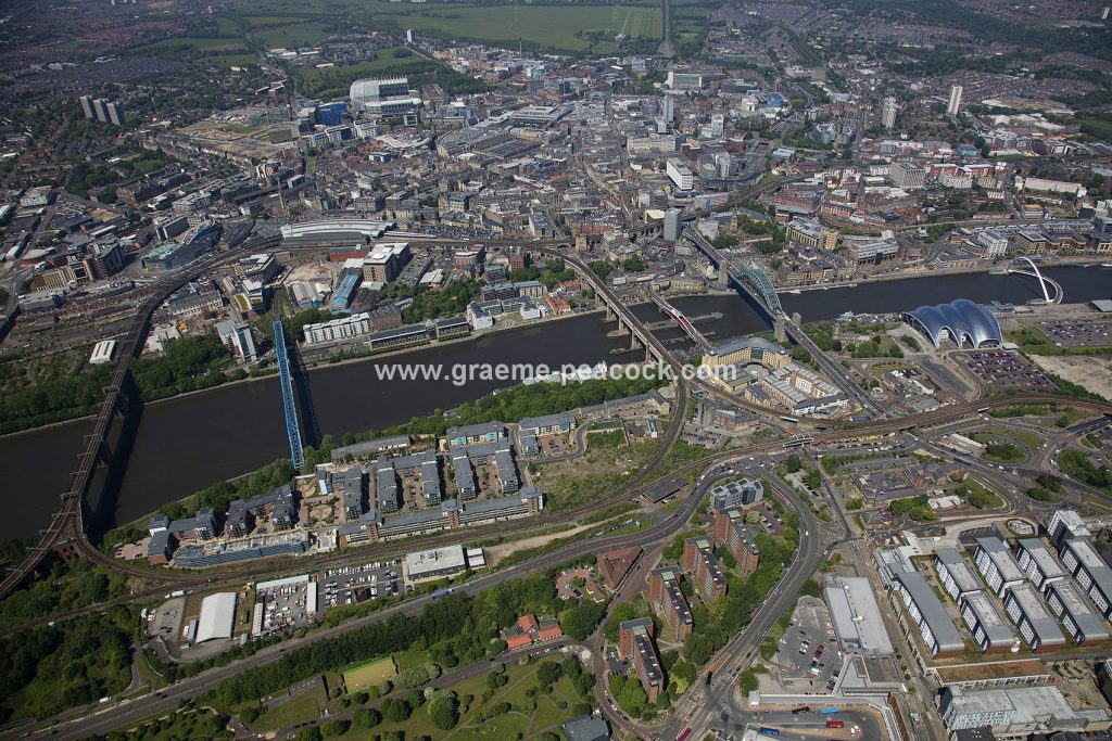 Aerial view of Newcastle quayside and City Centre, Newcastle upon Tyne ...